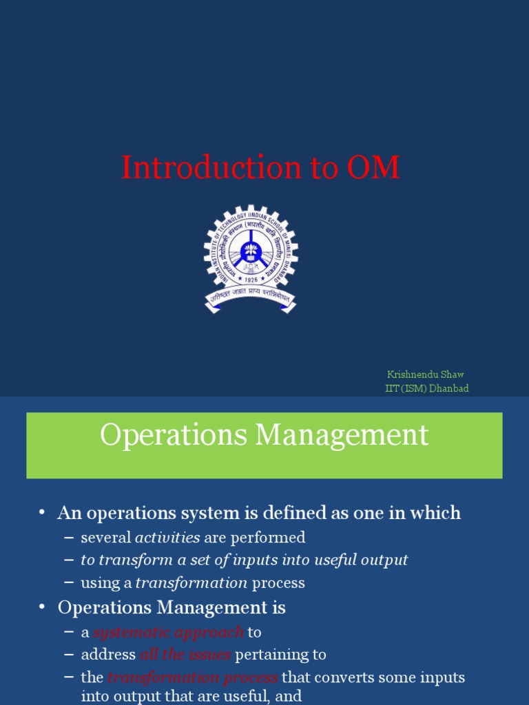 Introduction to Operations Management: An Overview of Key Concepts ...