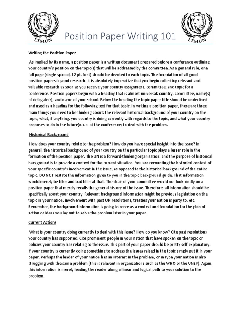 Model UN Position Paper Guide | PDF | Globalization | International ...