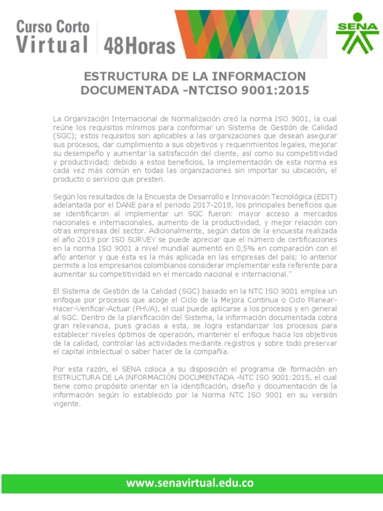 Estructura de La Informacion DOCUMENTADA - NTCISO 9001:2015: WWW ...