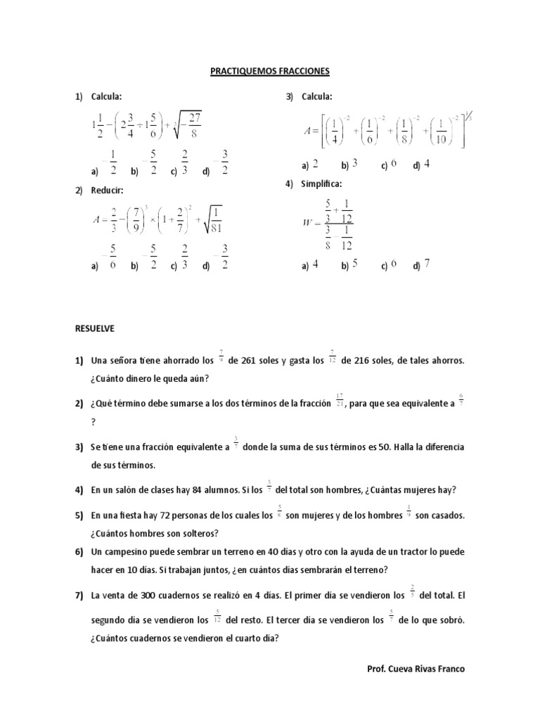 Practiquemos Fracciones | PDF