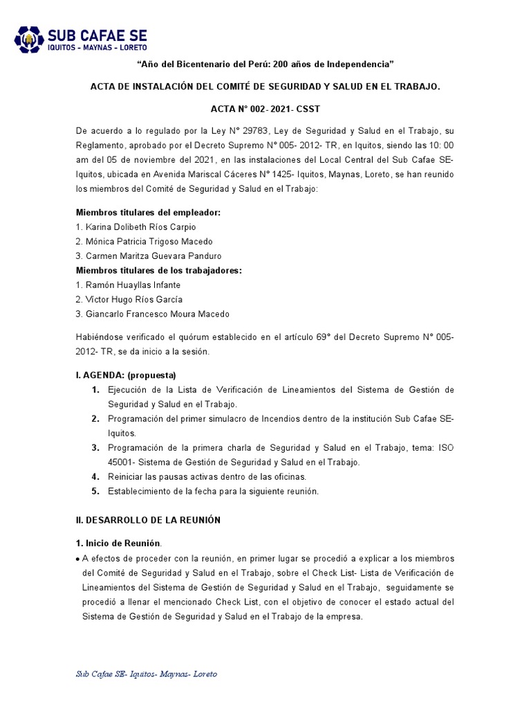 Acta de Instalación CSST 002-2021 | PDF | Gobierno