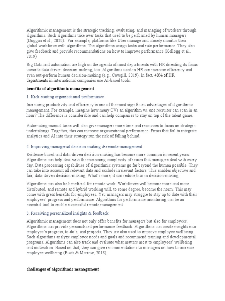 40% of HR Departments: Benefits of Algorithmic Management | PDF | Change Management | Decision ...