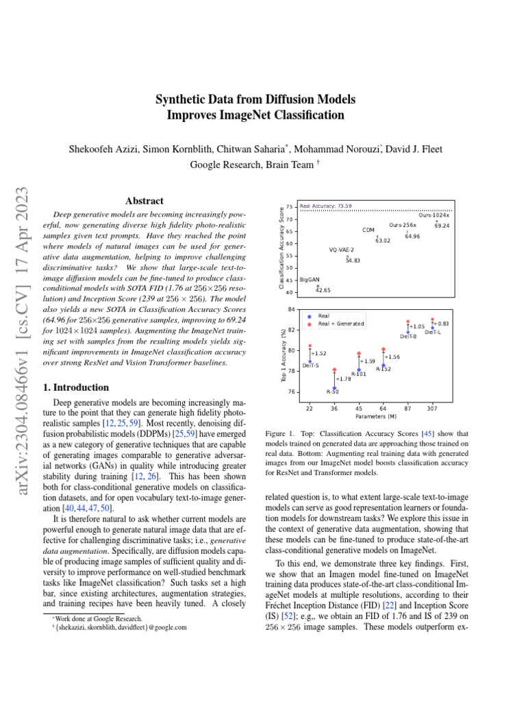 Synthetic Data From Diffusion Models Improves ImageNet Classification | PDF