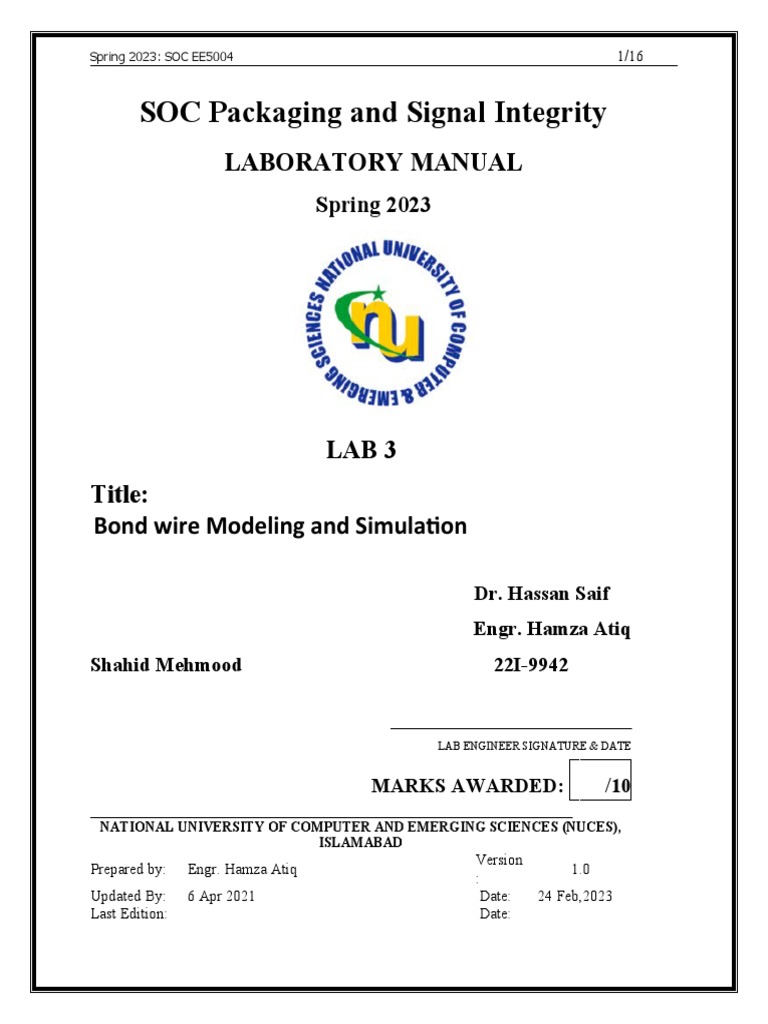 SOC Packaging and Signal Integrity: Laboratory Manual | PDF | System On A Chip | Electronic ...