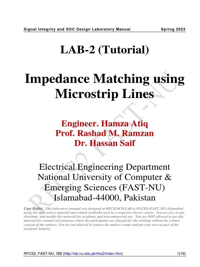 LAB-2 (Tutorial) : Impedance Matching Using Microstrip Lines | PDF