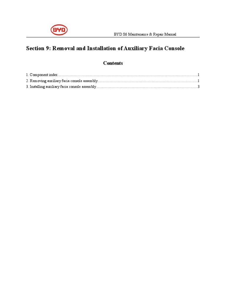Auxiliary Facia Console Maintenance Manual - 110119 | PDF