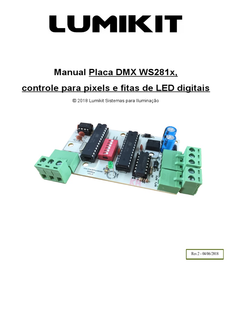 Manual Controle para Pixels e Fitas de LED Digitais: Placa DMX WS281x ...