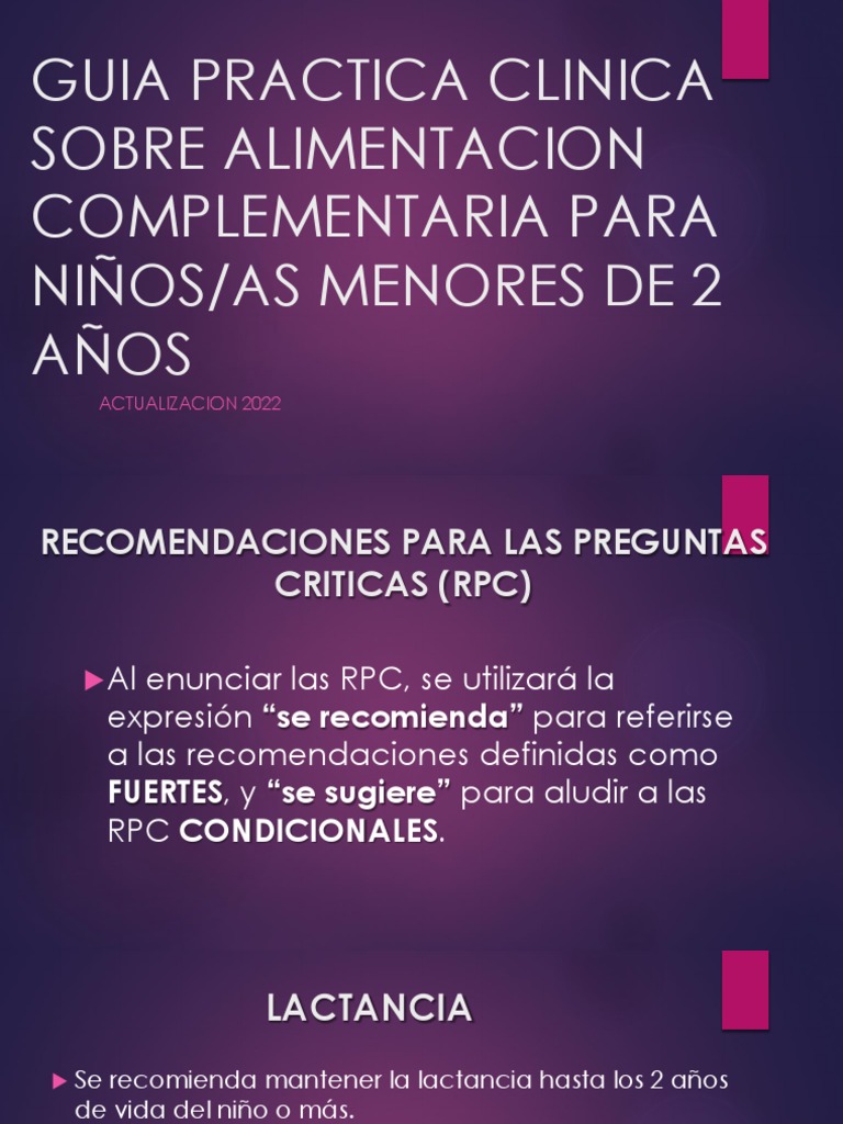 Guia Practica Clinica Sobre Alimentacion Complementaria para Niños | PDF