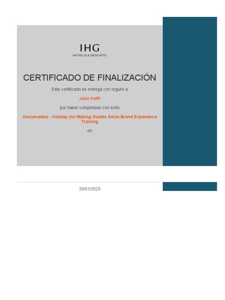 Certificado IHG | PDF