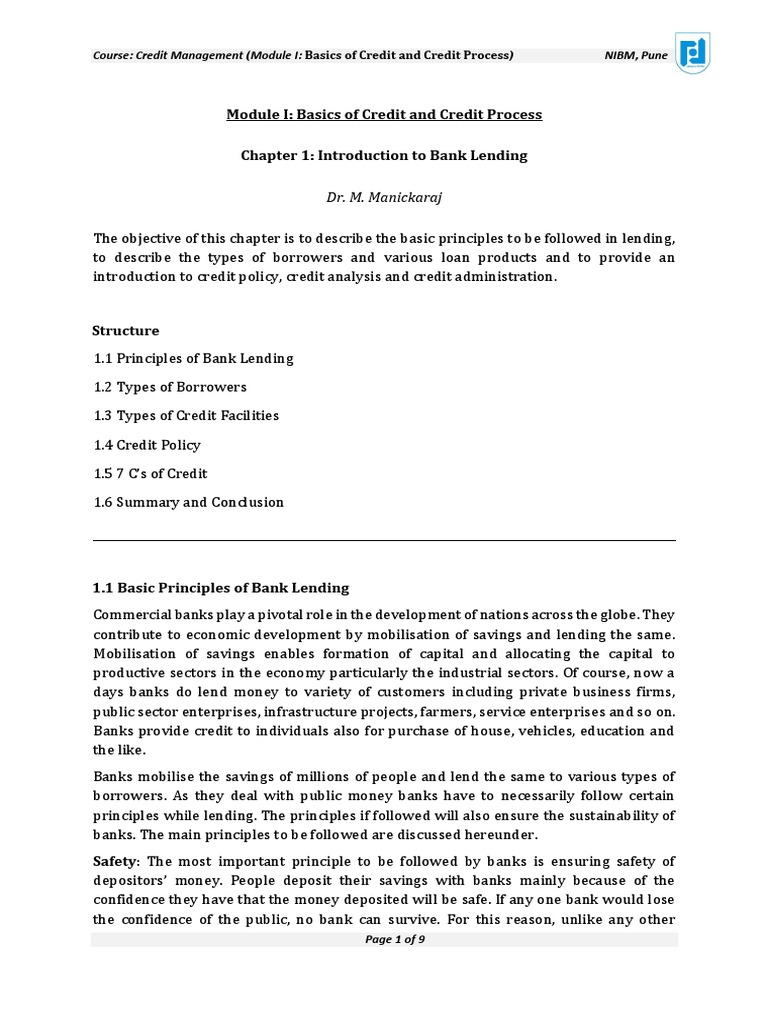 Introduction To Bank Lending Pdf