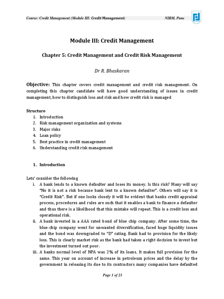 Credit Management and Credit Risk Management | PDF | Financial Risk ...