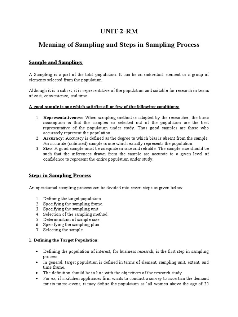 UNIT-2-RM Meaning of Sampling and Steps in Sampling Process | PDF