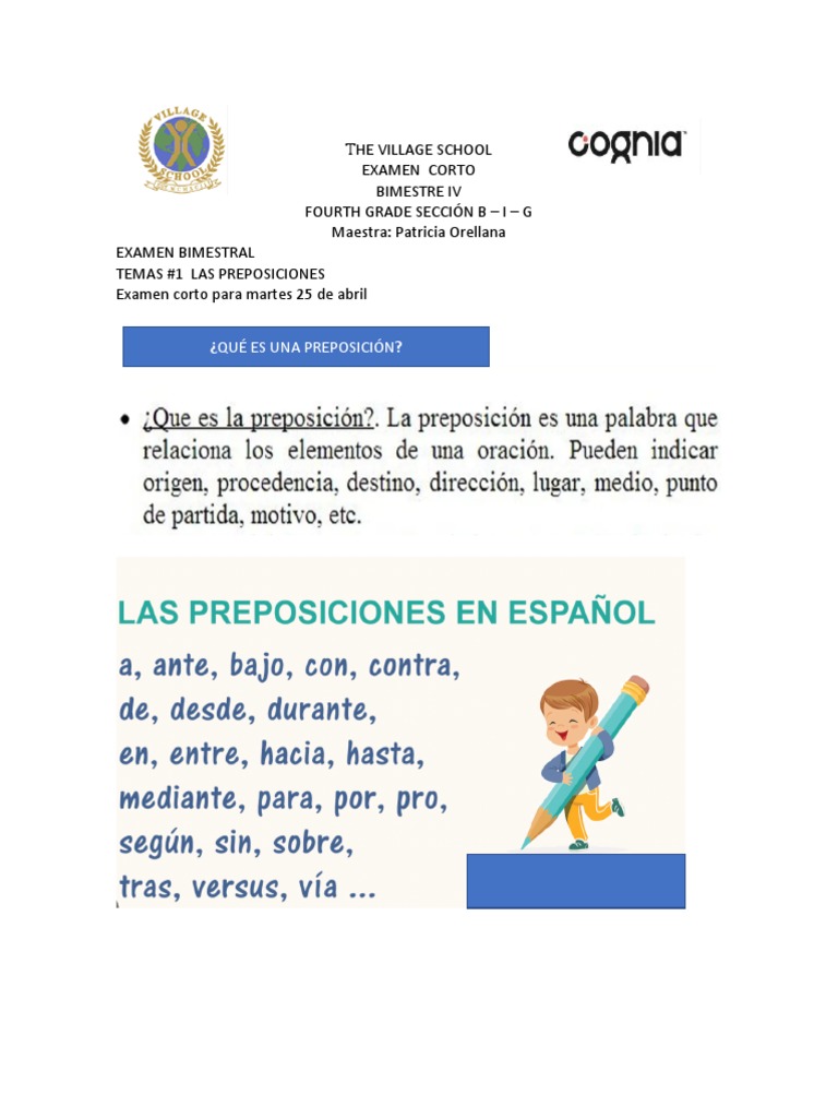 Examen de Preposiciones | PDF