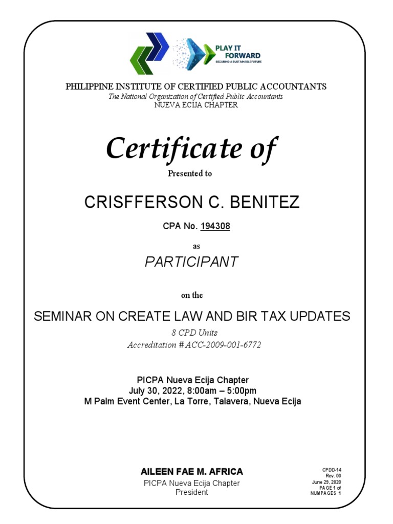 Sample Cert Jpia | PDF