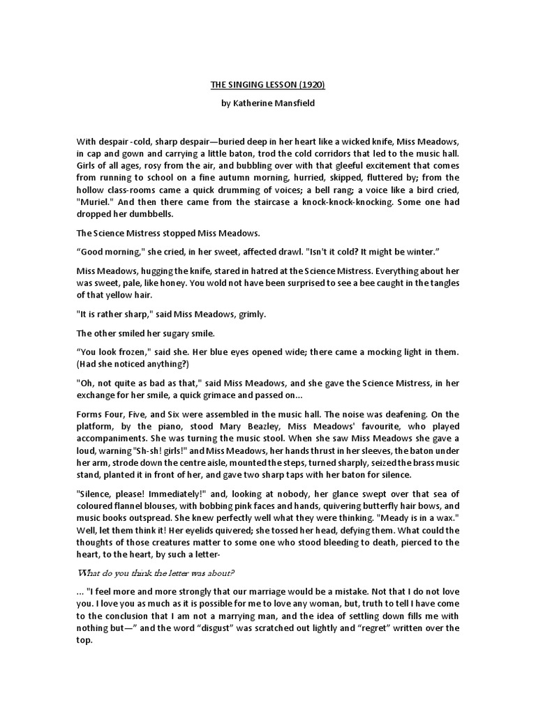 The Singing Lesson by K. Mansfield | PDF | Poetry