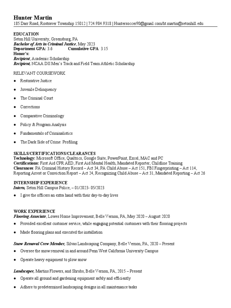 Martin Hunter Resume | PDF