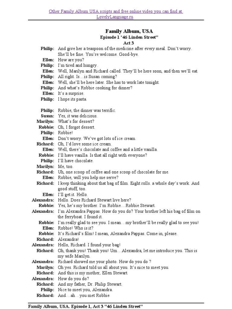 Family Album Usa Episode1 Act3 | PDF | Mystery, Thriller & Crime Fiction