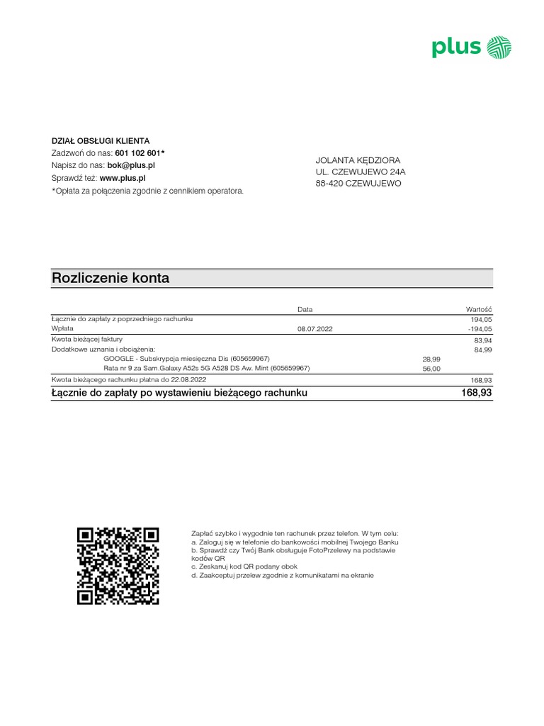 Rozliczenie Konta | PDF