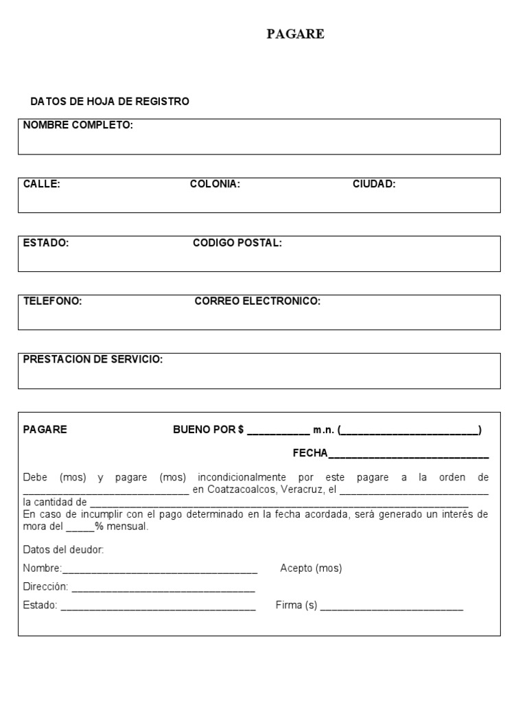 Formato de Pagaré Editable Gratis | PDF