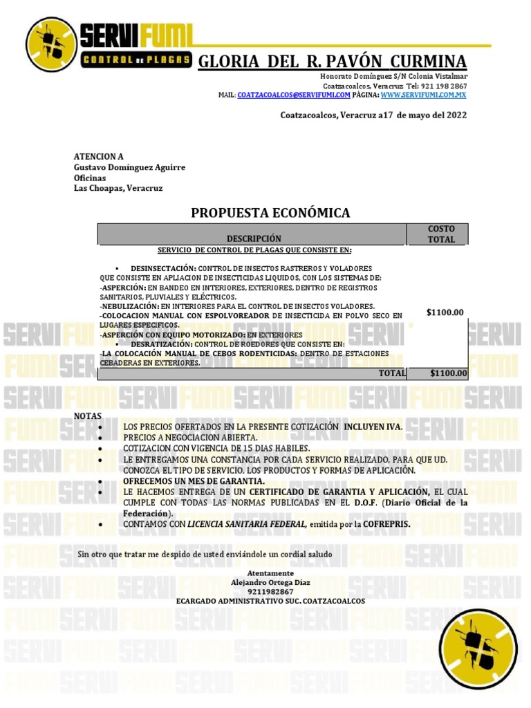 Cotizacion Fumigacion | PDF