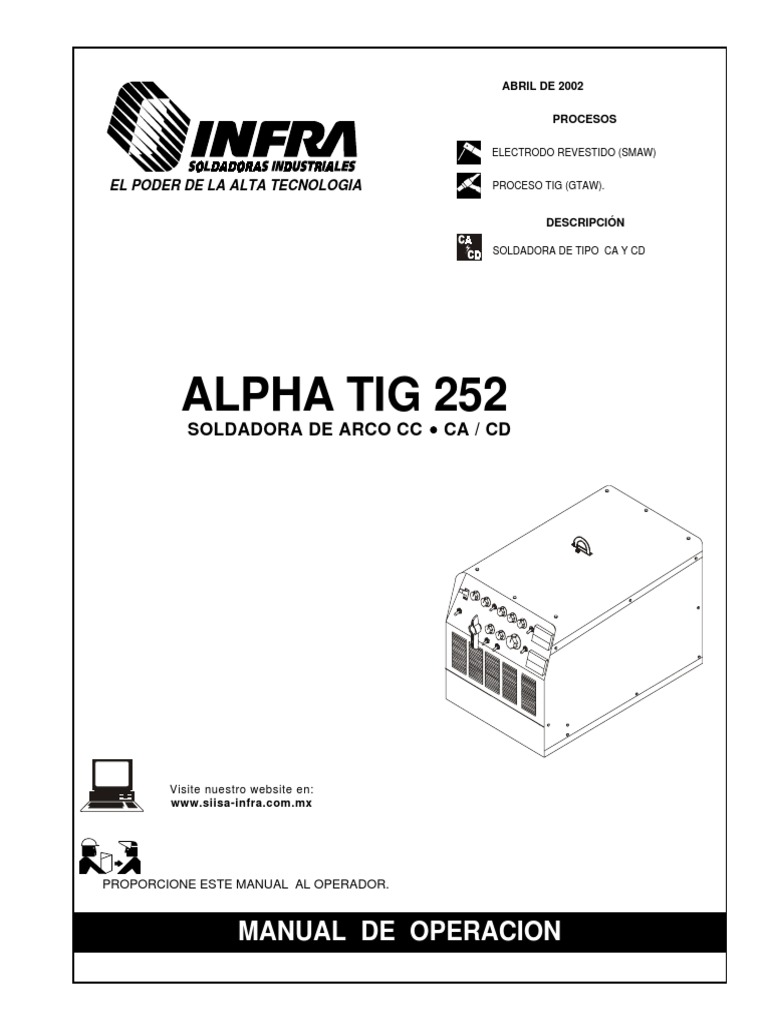 Alpha Tig 252: Manual de Operacion | PDF | Soldadura | Construcción