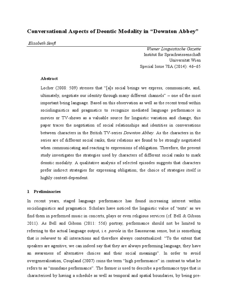 Conversational Aspects of Deontic Modality in "Downton Abbey" | PDF ...
