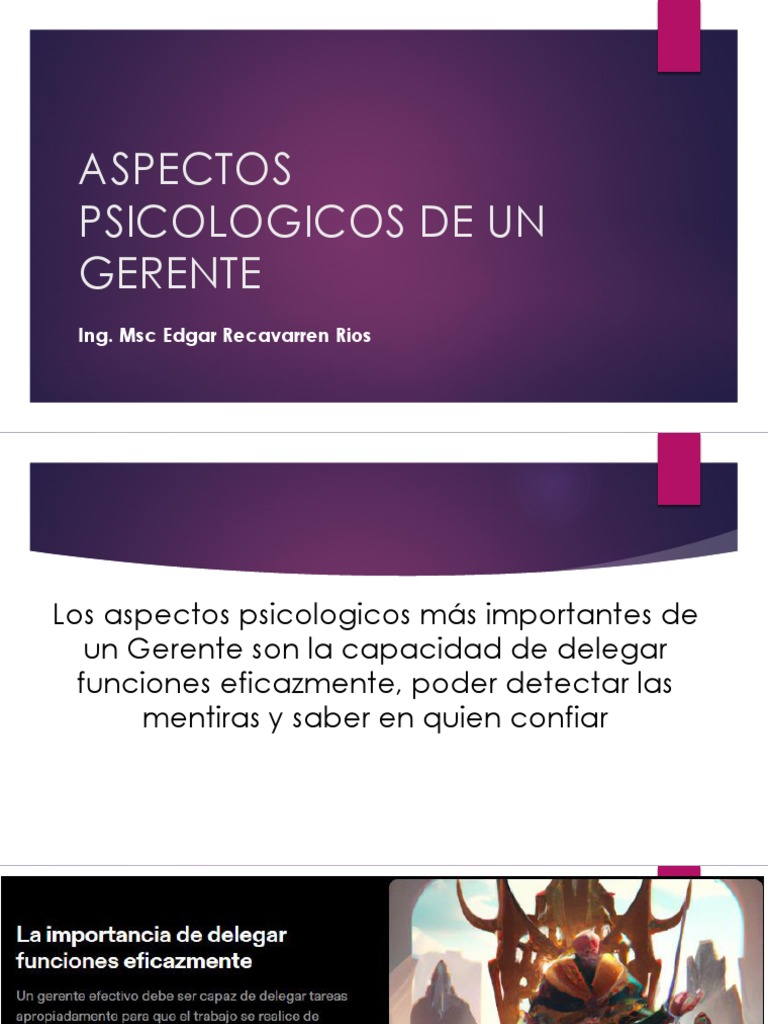Aspectos Psicologicos de Un Gerente: Ing. MSC Edgar Recavarren Rios | PDF