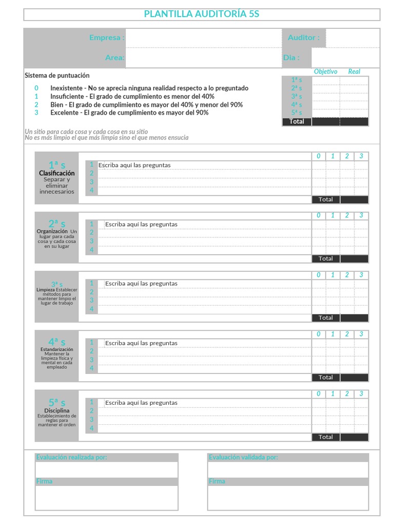 Plantilla para Auditoría 5S | PDF