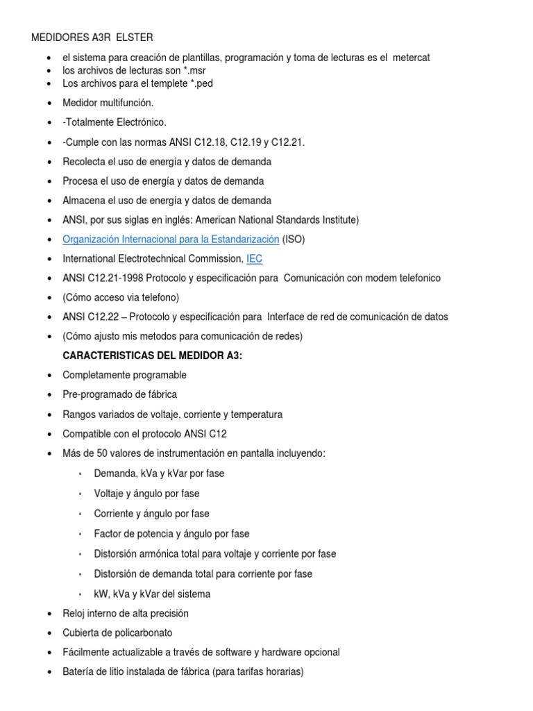 Medidores A3r Elster Guia de Estudio | PDF | Transformador | Corriente ...