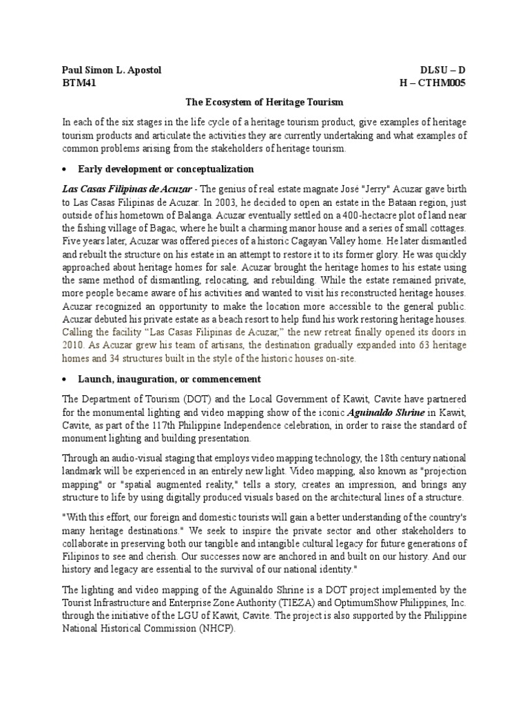 Ecosystem of Heritage Tourism in the Philippines | PDF | Philippines ...