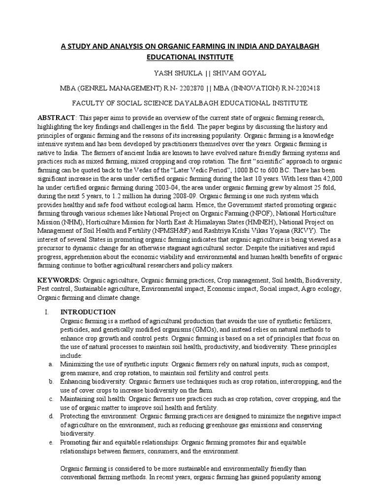 A Study and Analysis On Organic Farming in India and Dayalbagh ... A Study and Analysis On Organic Farming in India and Dayalbagh ...