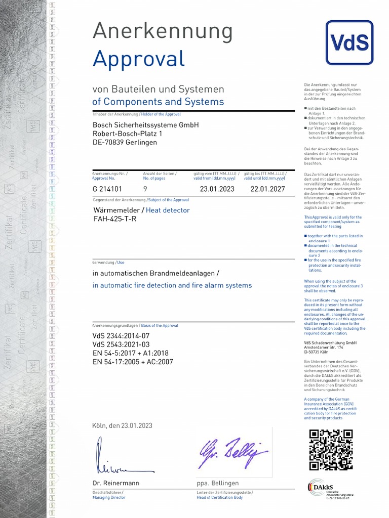 FAH 425 T R Certificate DE VDS enUS 36028815359188619 | PDF