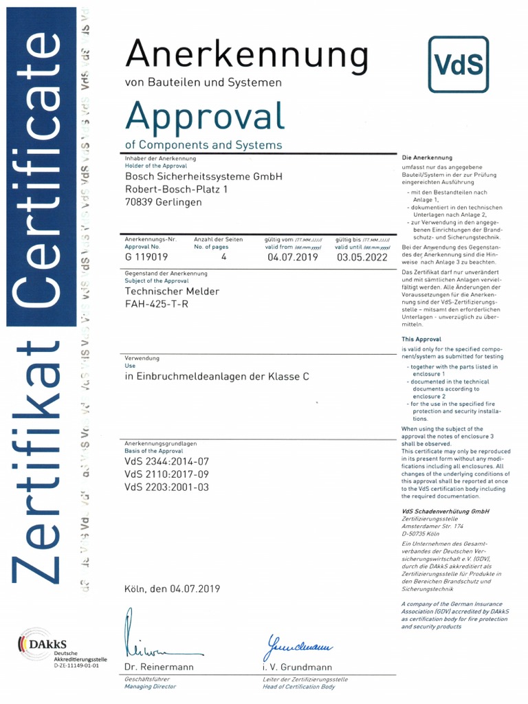 FAH 425 T R Certificate DE VDS enUS 74779681931 | PDF