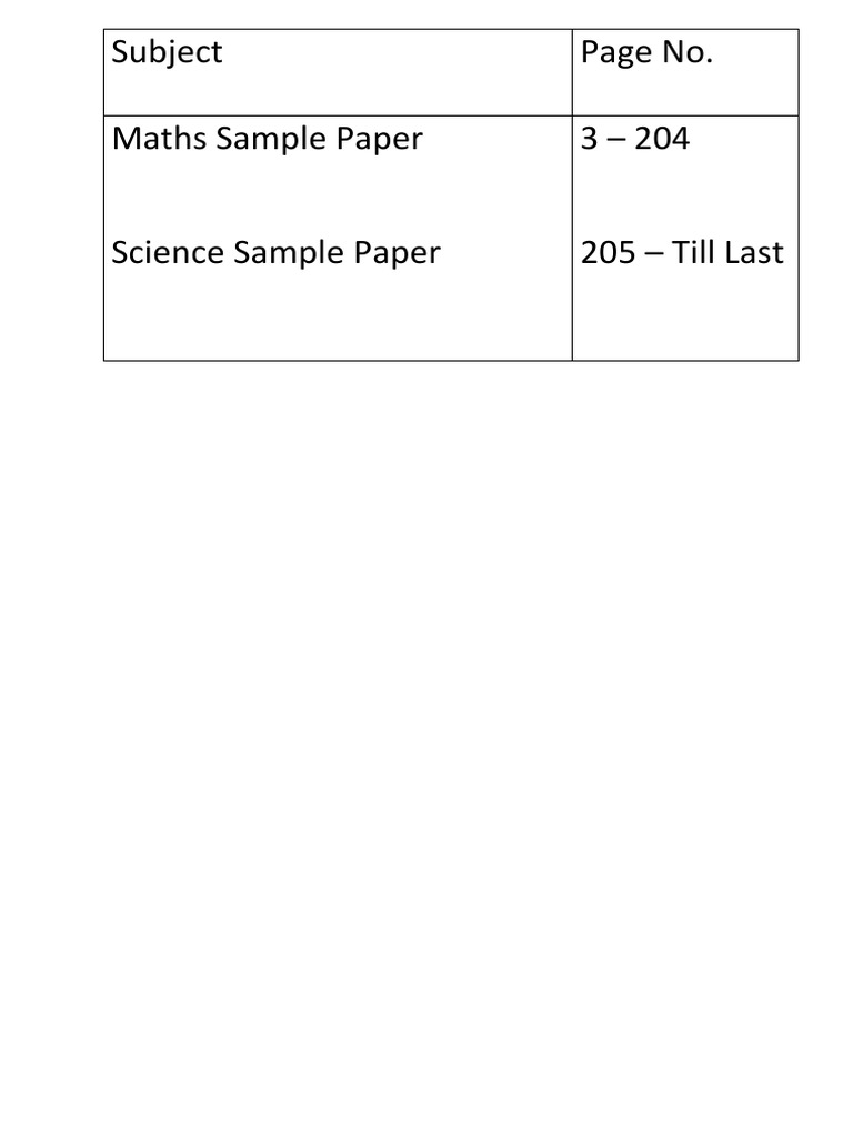 Subject Page No. Maths Sample Paper 3 - 204 | PDF