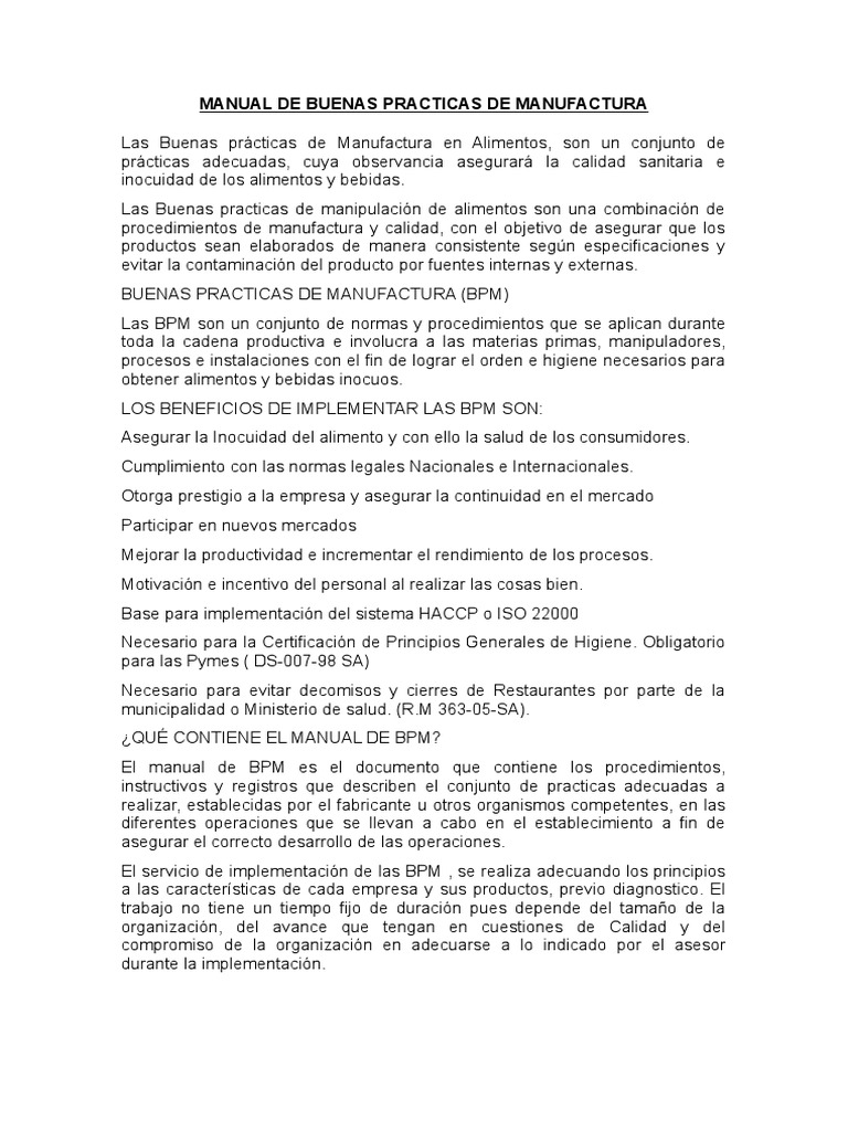 Buenas Practicas de Manufactura | PDF
