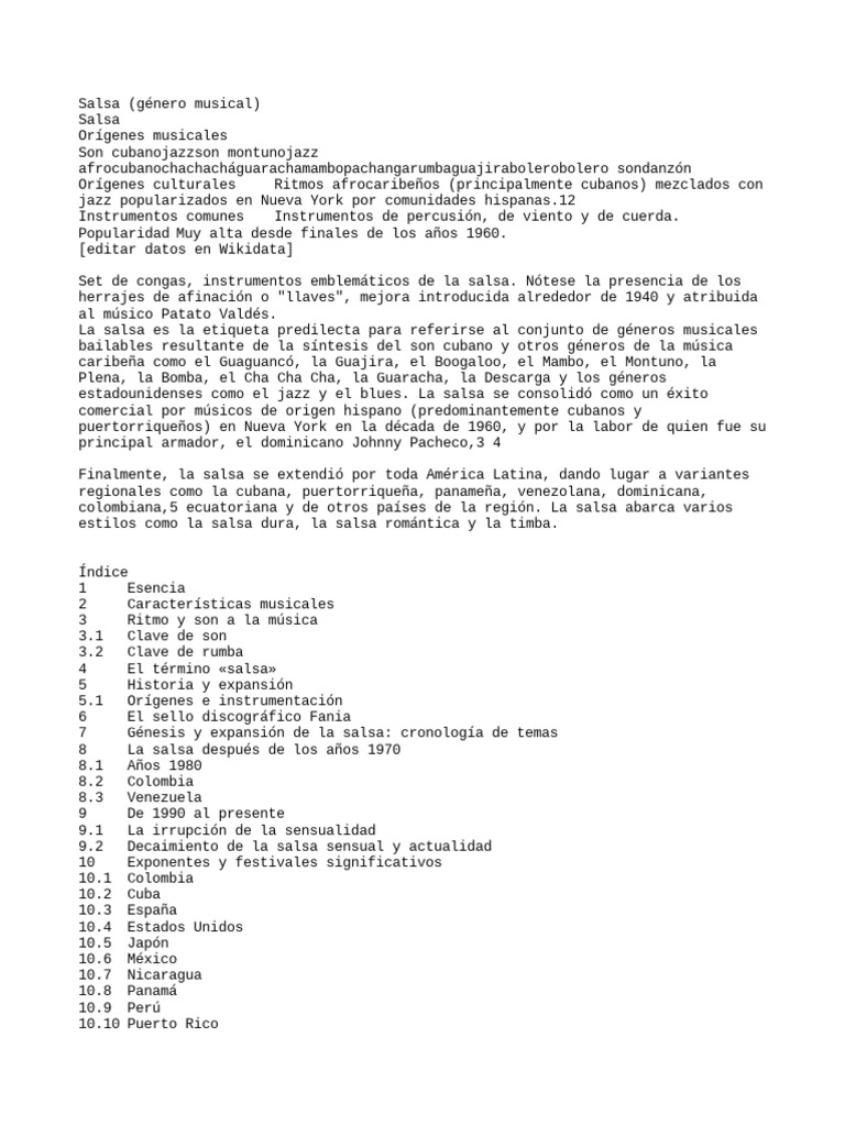 Historia de La Salsa Como Genero Musica | PDF | Musica Latinoamericana ...