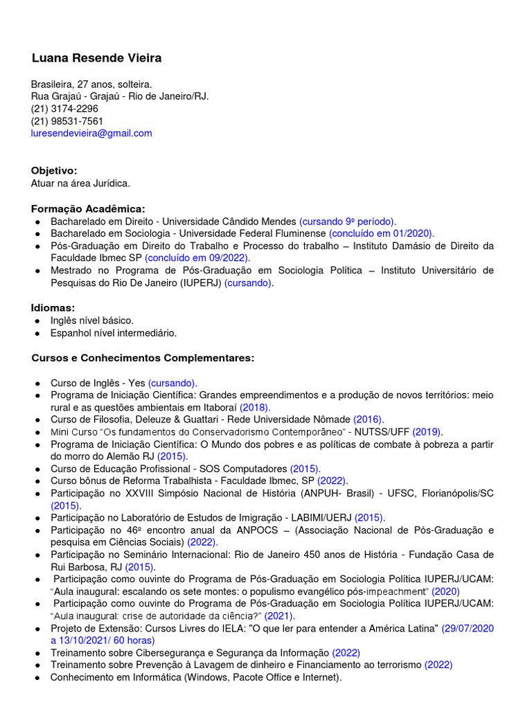 Currículo de Luana Resende - Direito 2023 | PDF | Advogado
