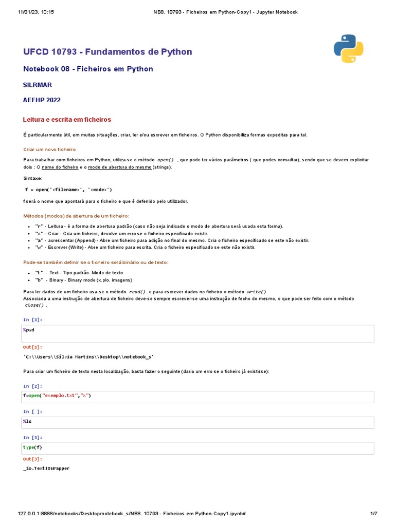 nb08. 10793 - Ficheiros em Python | PDF