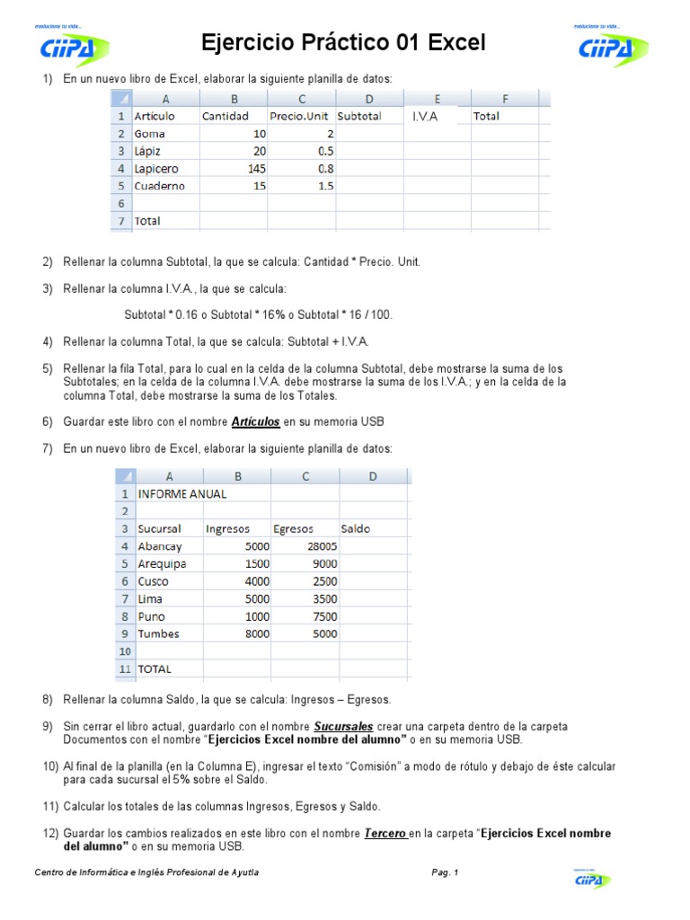 Practica 01 Excel | PDF