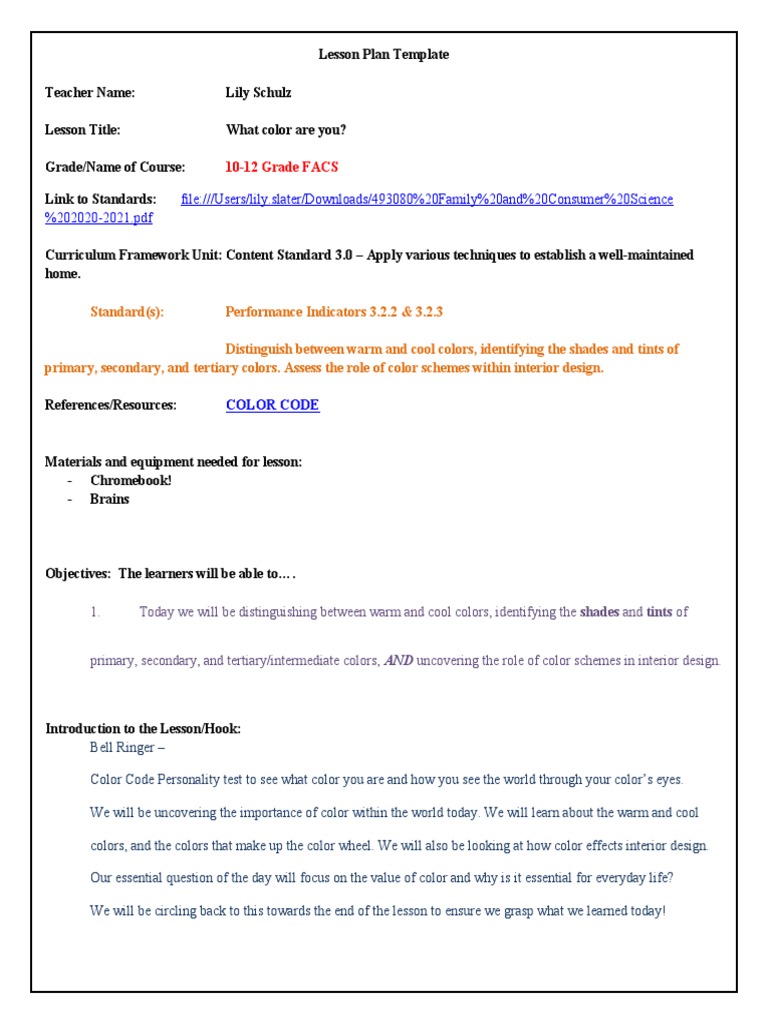October Lesson Plan | PDF | Color | Image Processing