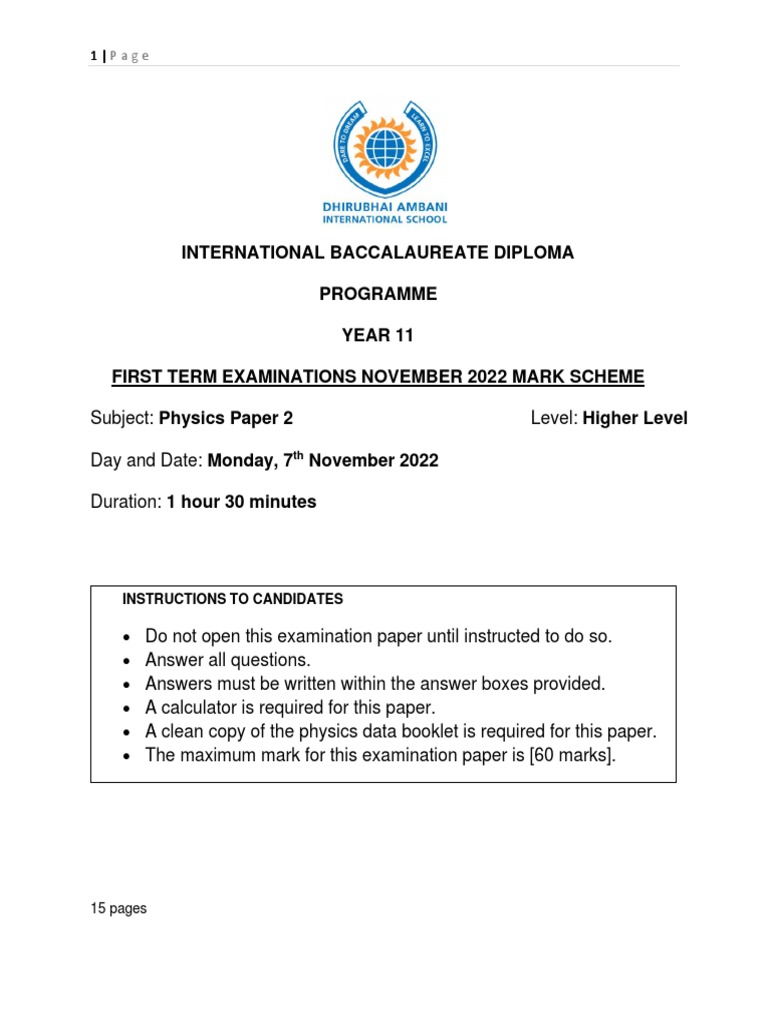November 2022 IB Physics Paper 2 Mark Scheme | PDF | Classical ...