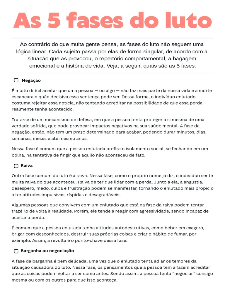 5 Fases Do Luto | PDF | Depressão | Psicologia