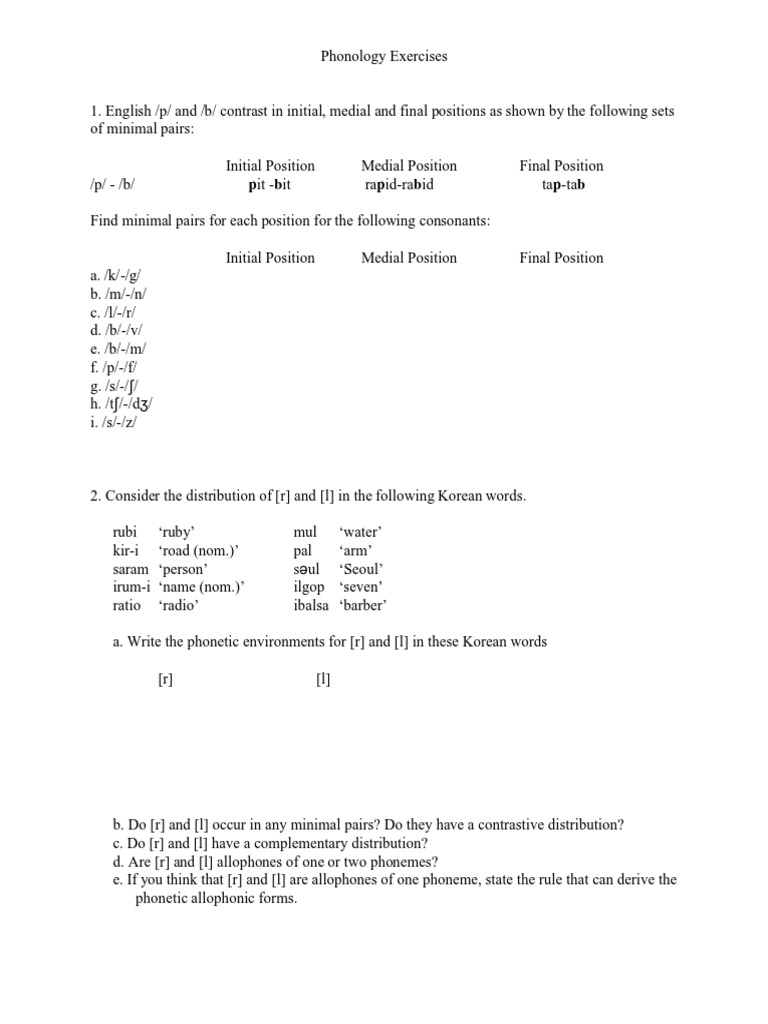 Phonology Exercises: Minimal Pairs Reveal Contrasts | PDF | Phoneme ...