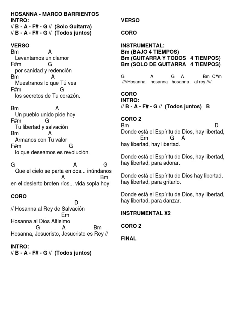 G A G A BM C#M ////hosanna Hosanna Hosanna Al Rey | PDF | Creencia ...