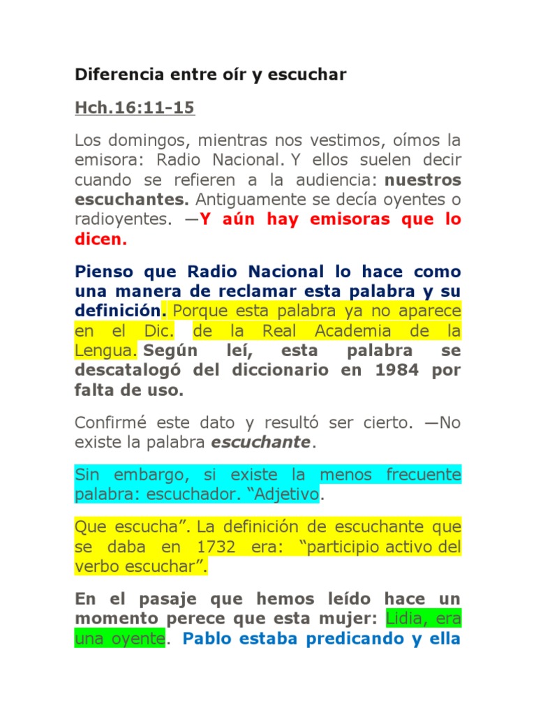 Diferencia Entre Oír y Escuchar | PDF