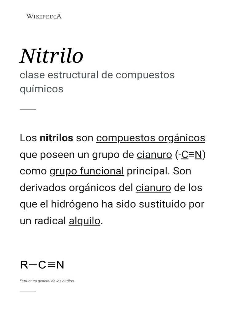 Nitrilo-Wikipedia, Laenciclopedialibre 1681884454014 | PDF | Compuestos ...
