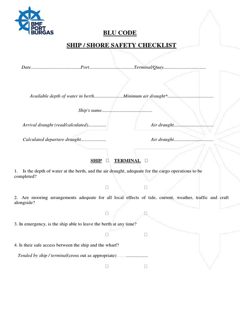 Ship/Shore Safety Checklist Guide | PDF | Ships | Shipping