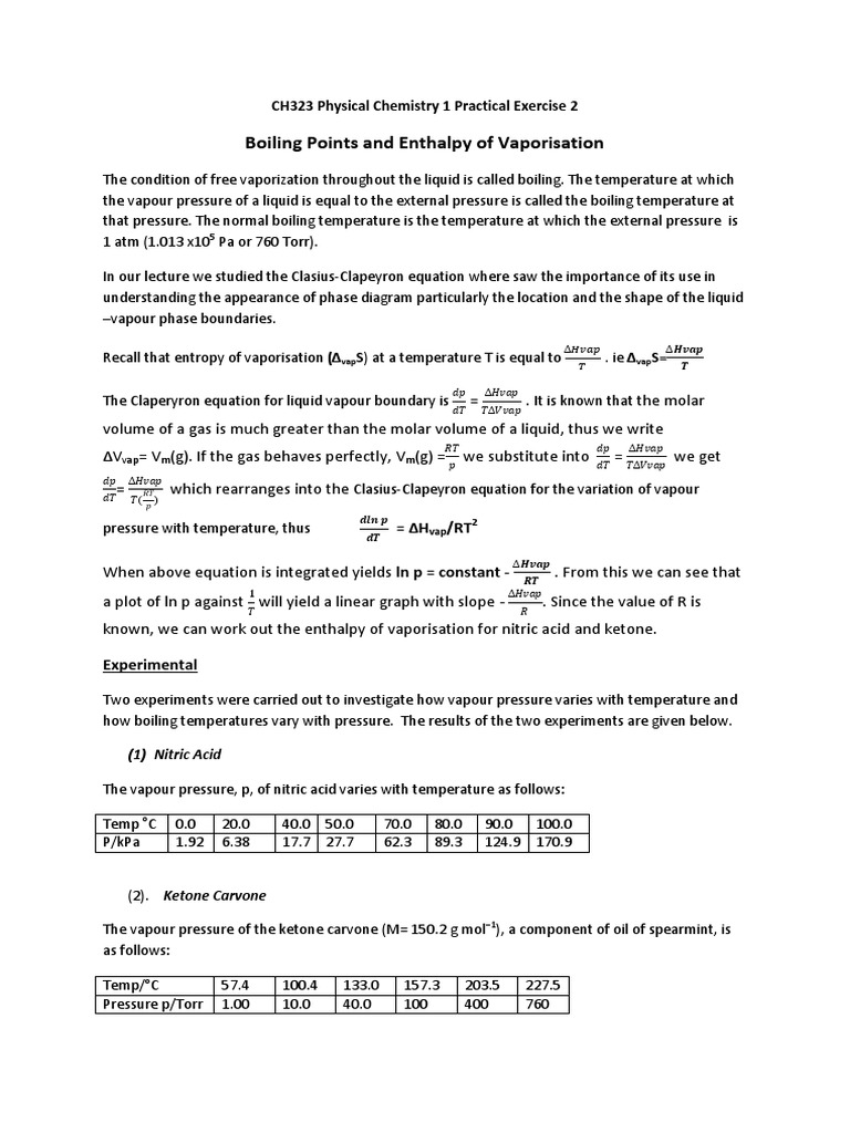 CH323 Physical Chemistry 1 Practical 2 | PDF