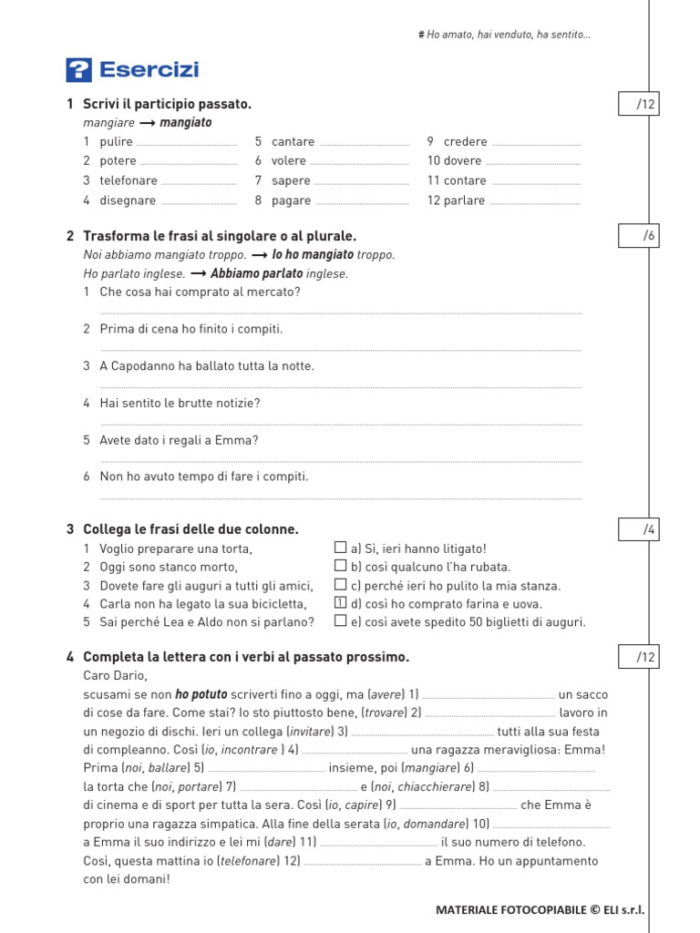 A1 - Passato Prossimo | PDF