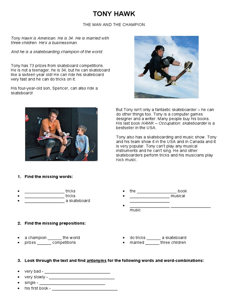 CAN For Elementary Students: Tony Hawk. | PDF | Roller Sports | Boardsports